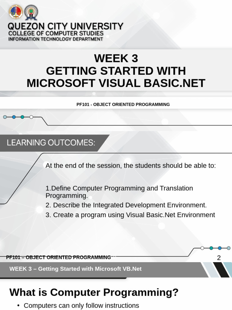 PF101 Week-3 Getting Started With Microsoft Visual Basic NET | PDF | Programming | Computer Program