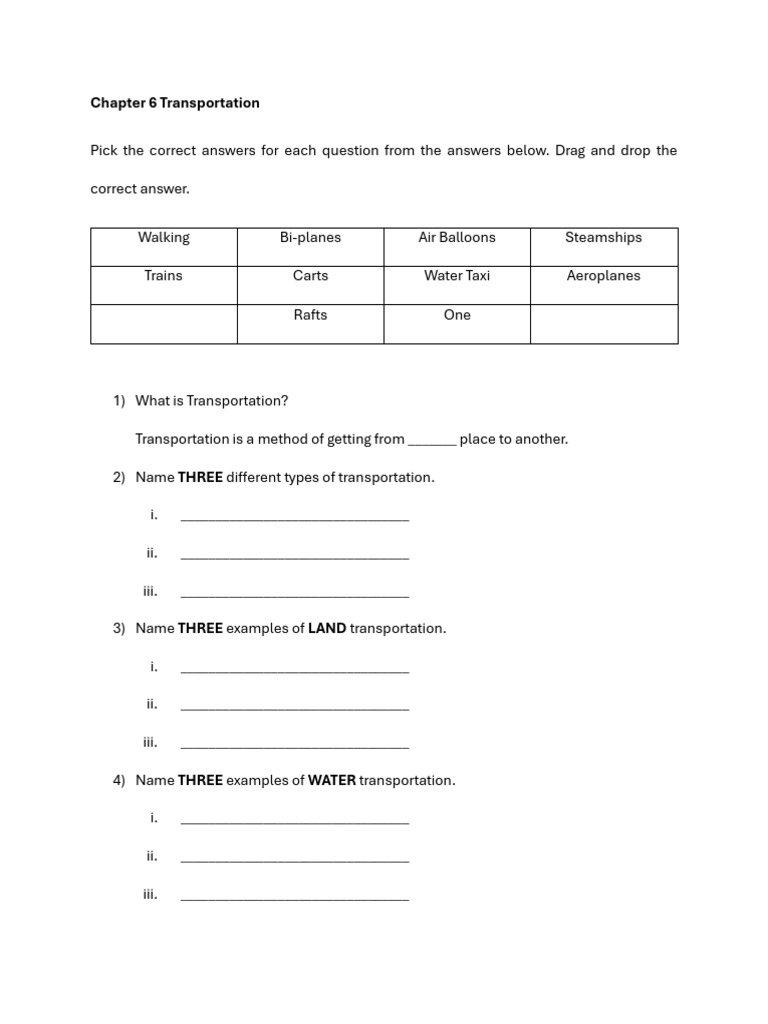 Transportation Quiz for Students | PDF