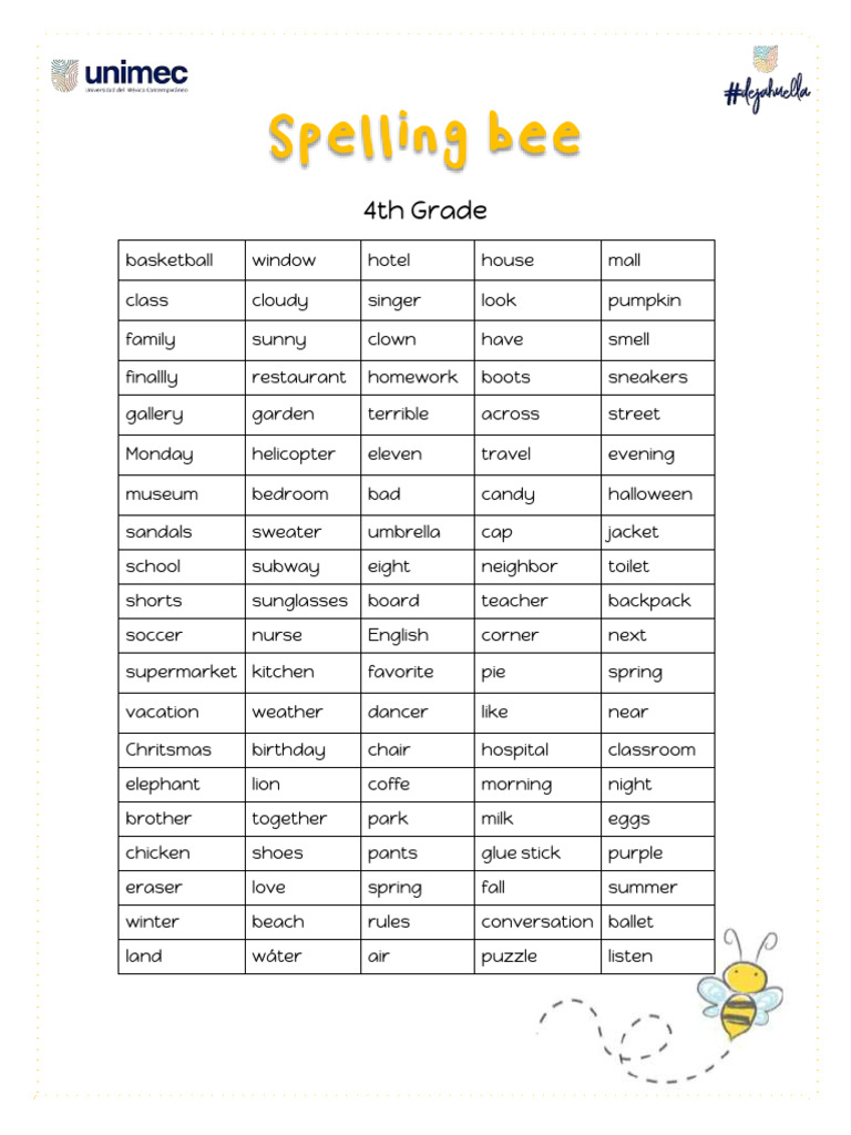 4th Grade Spelling Bee Word List | PDF