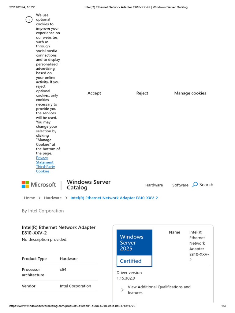 Intel E810-XXV-2 Network Adapter Specs | PDF | Http Cookie | Network ...