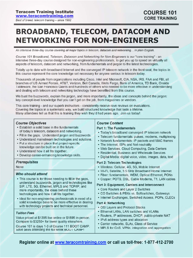 Teracom Brochure Course 101 | PDF | Computer Network | Fiber To The X