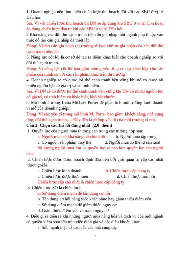 Ôn Tập QTCL 1 - Đúng Sai | PDF