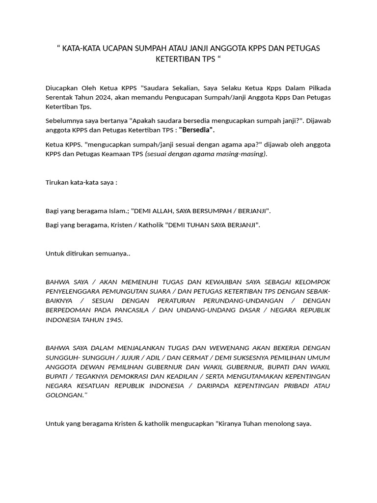 Teks Sumpah Janji KPPS | PDF