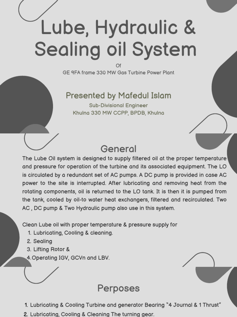 Lube, Hydraulic & Seal Oil System PDF | PDF | Pump | Applied And ...