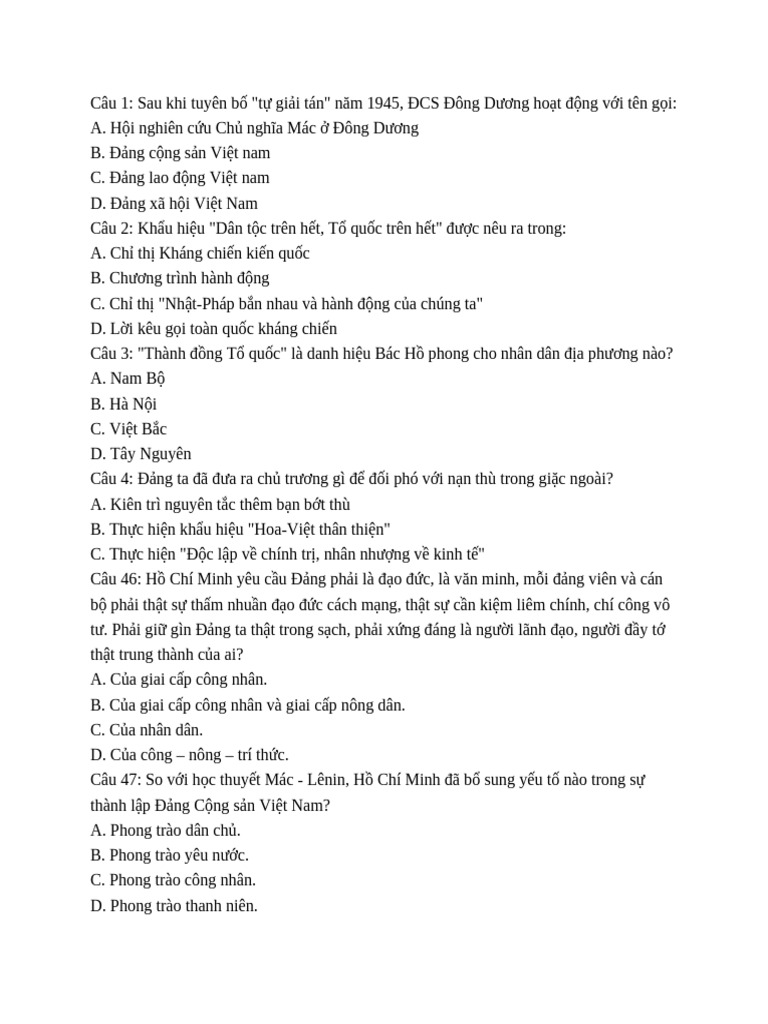 Vài Câu TN TTHCM | PDF