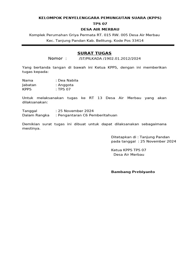 Surat Tugas KPPS | PDF