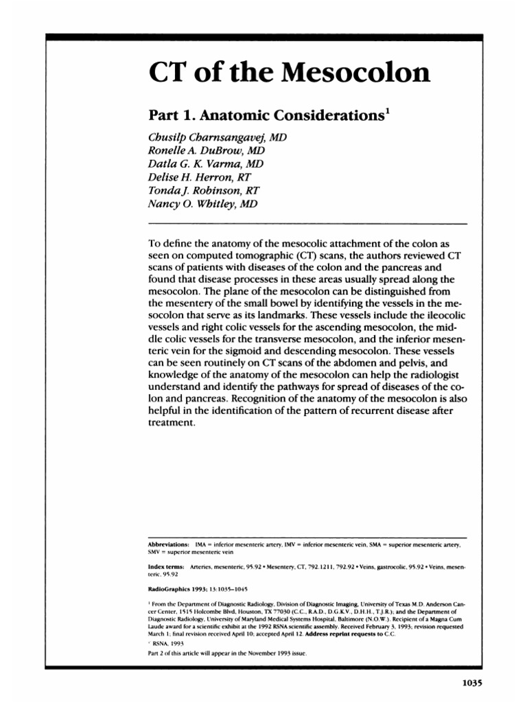 Charnsangavej Et Al 1993 CT of The Mesocolon Part 1 Anatomic ...