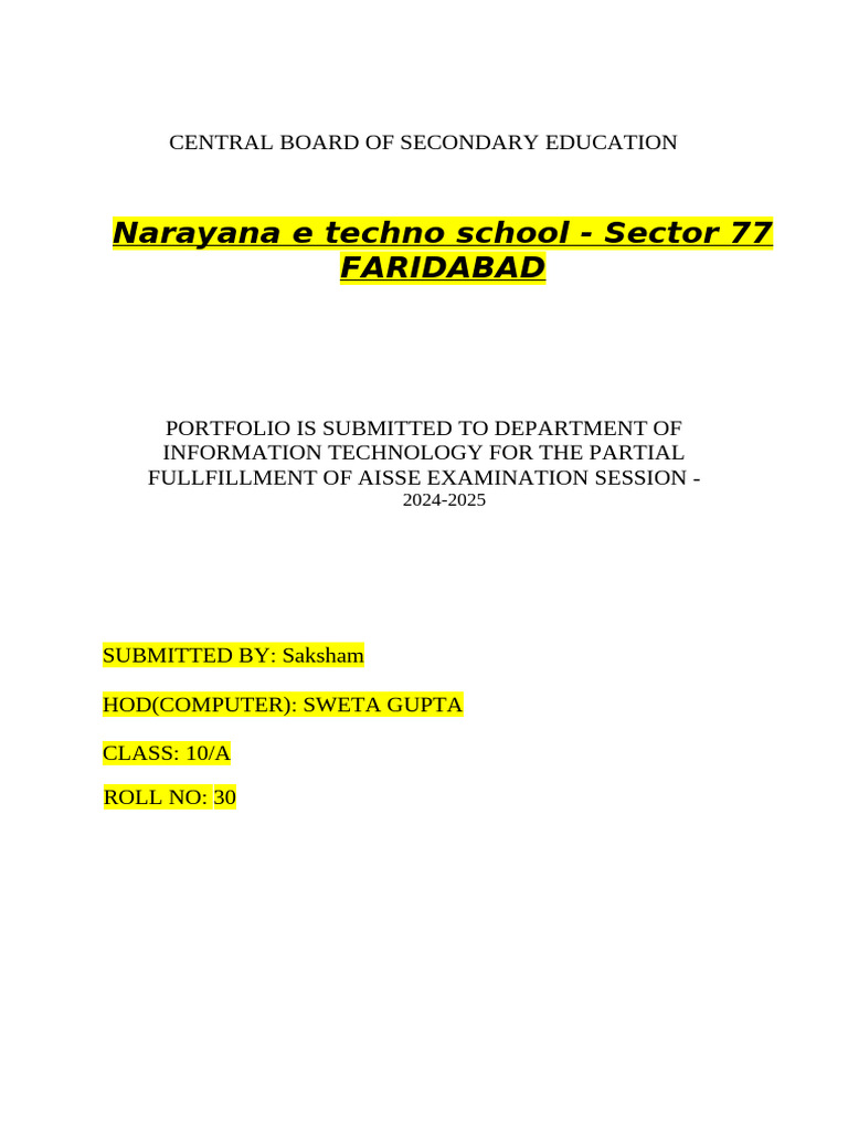 Aisse IT Portfolio Guide for Class 10 | PDF | Hyperlink | Spreadsheet