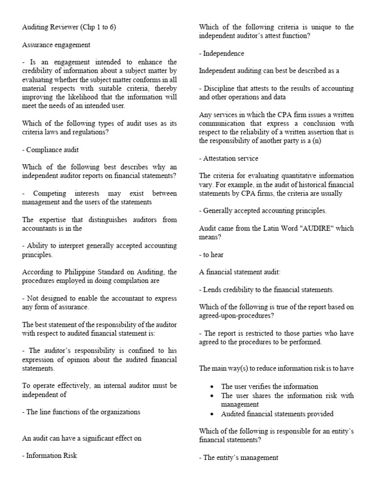 Auditing Reviewer | PDF | Audit | Internal Control