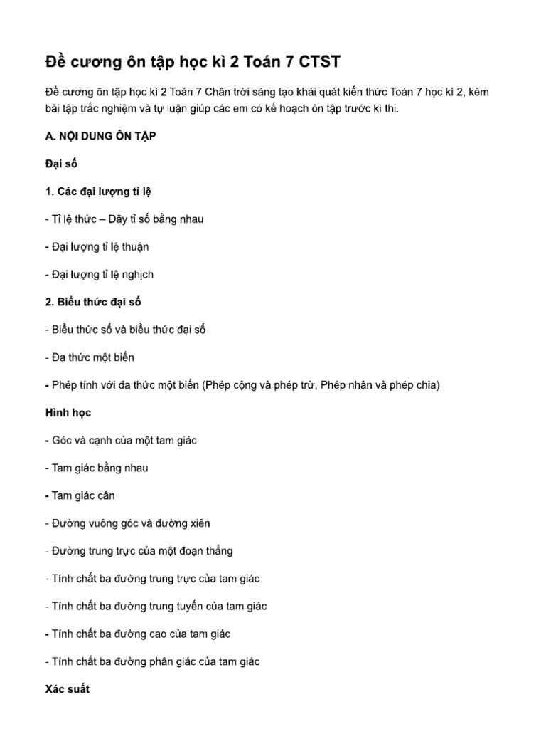 De Cuong Toan 7 Hk2 CTST | PDF