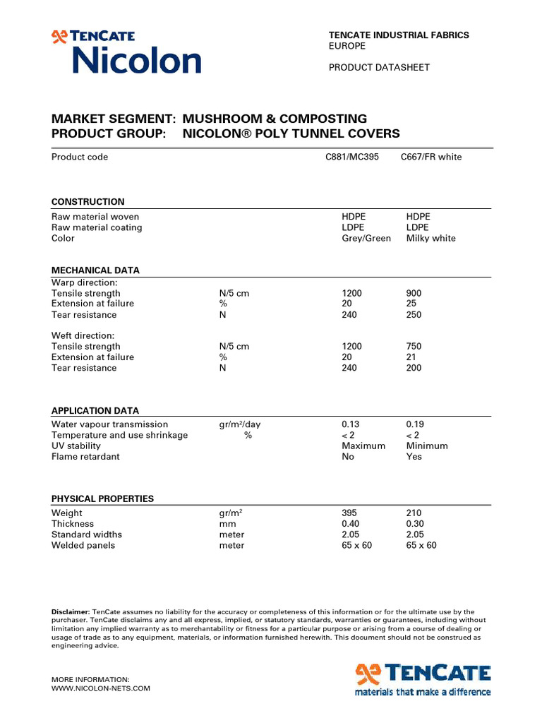 NICOLON® C667FR - C881 - MC395 Data Sheet | PDF | Building Materials | Textiles