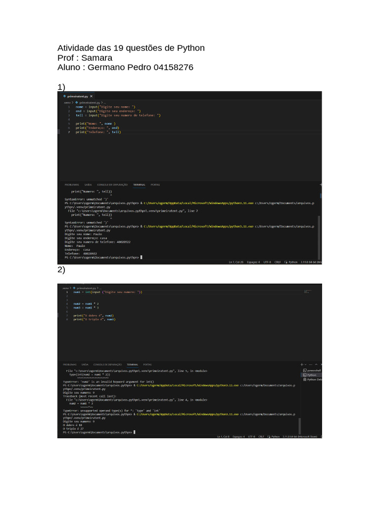 Atividade Das 19 Questões de Python | PDF