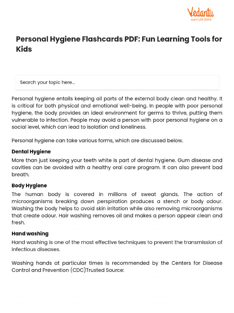 Personal Hygiene Flashcards PDF - Fun Learning Tools For Kids | PDF