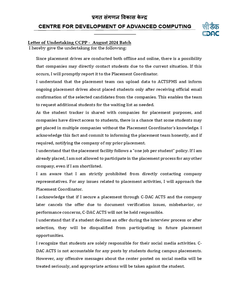 Placement Declaration form August 2024 batch | PDF | Justice | Crime ...