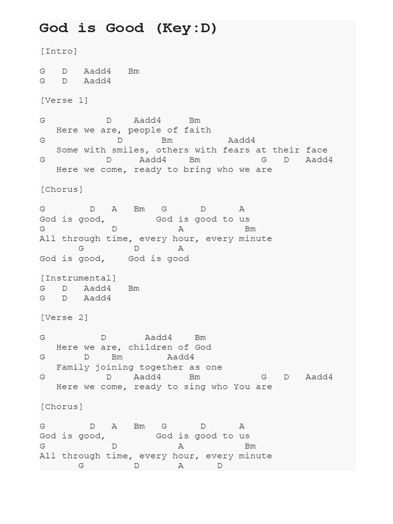 God is Good - Chords and Lyrics | PDF