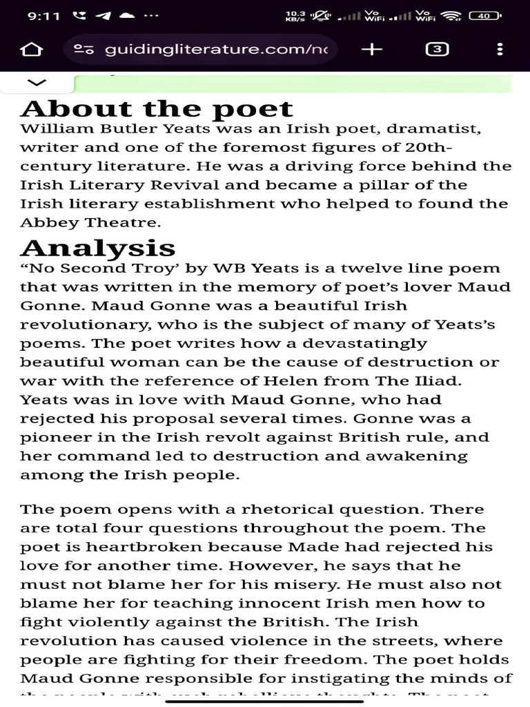 No Second troy | PDF | W. B. Yeats