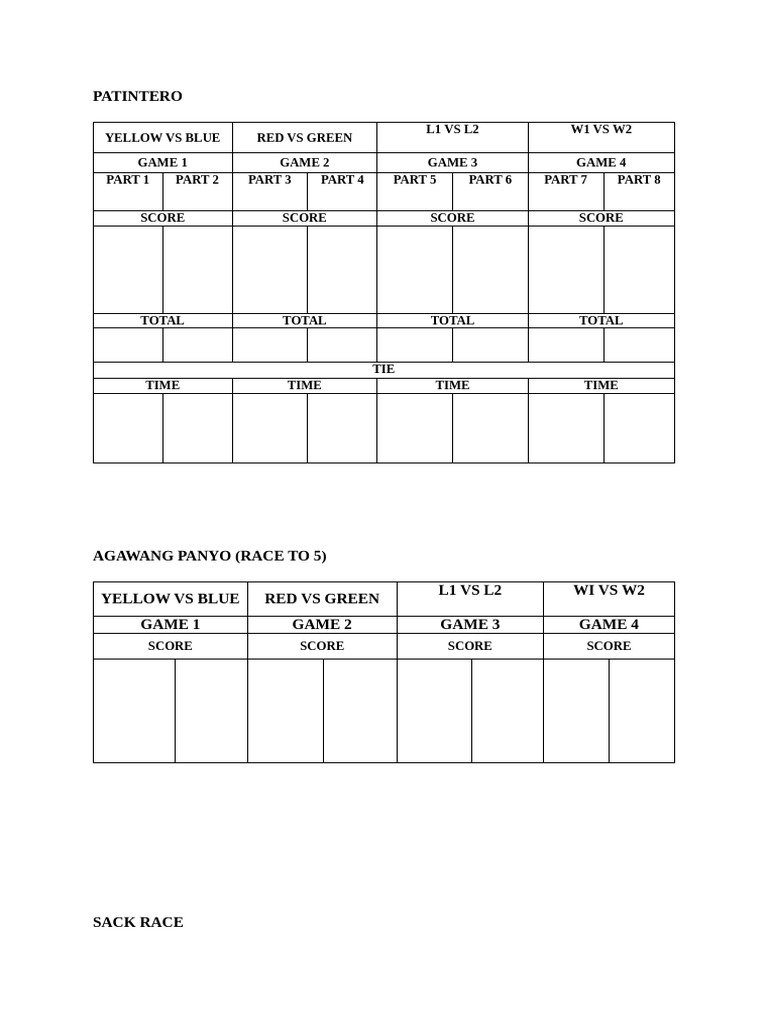 Laro NG Lahi Scoring Sheet | PDF