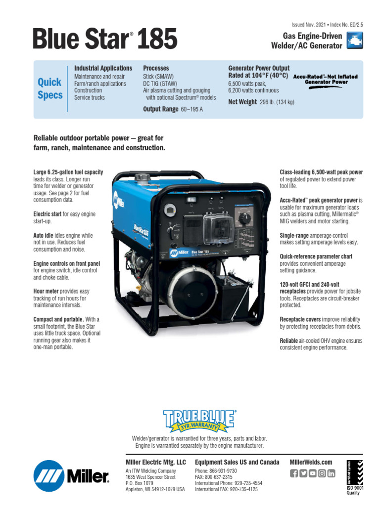 ED25 Blue Star 185 English | PDF | Electric Generator | Horsepower