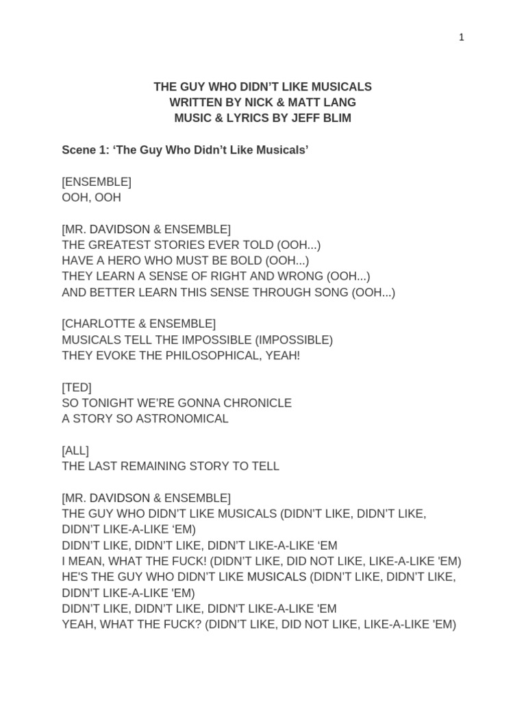 The Guy Who Didn't Like Musicals Script | PDF