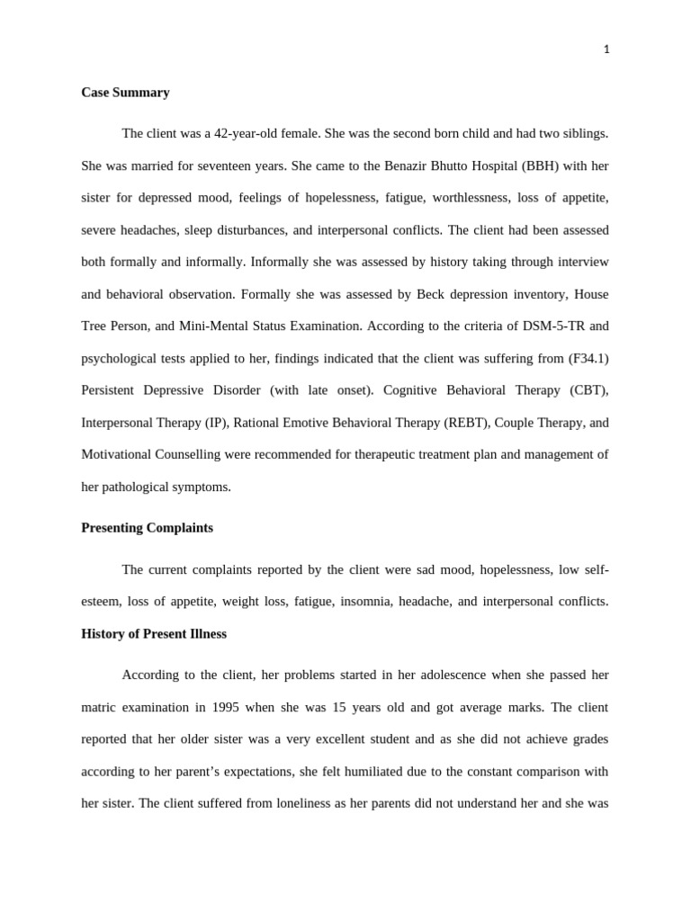 CASE 1 PDD | PDF | Major Depressive Disorder | Psychotherapy