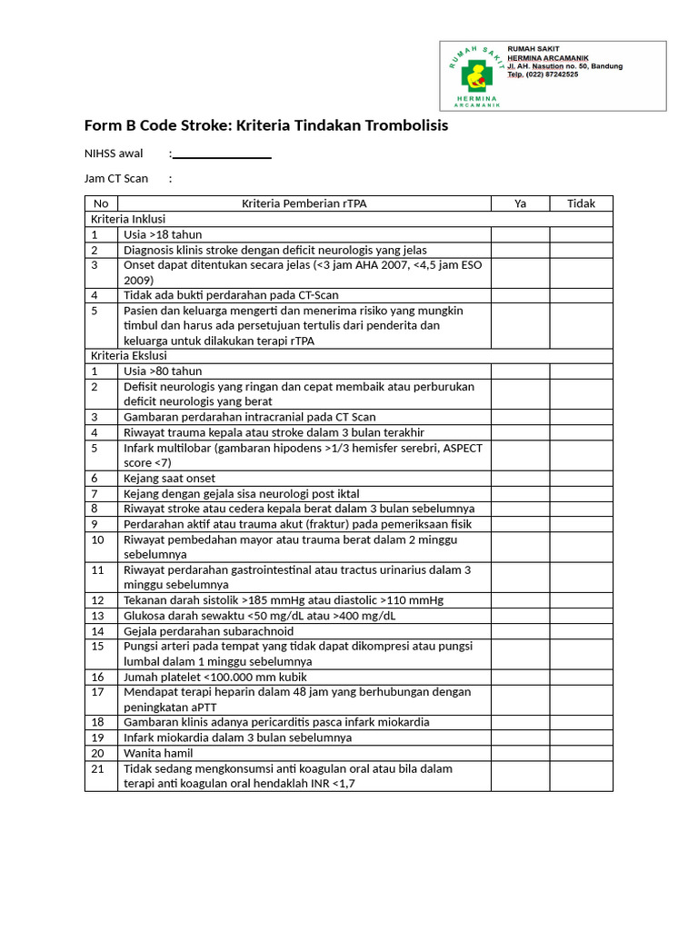 Kriteria Trombolisis Stroke rTPA | PDF