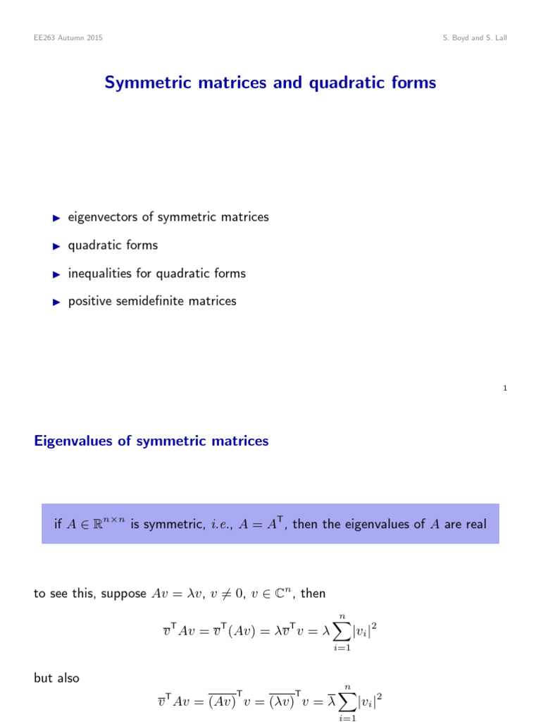 Symmetric Matrices And Quadratic Forms Pdf Eigenvalues And Eigenvectors Matrix Mathematics