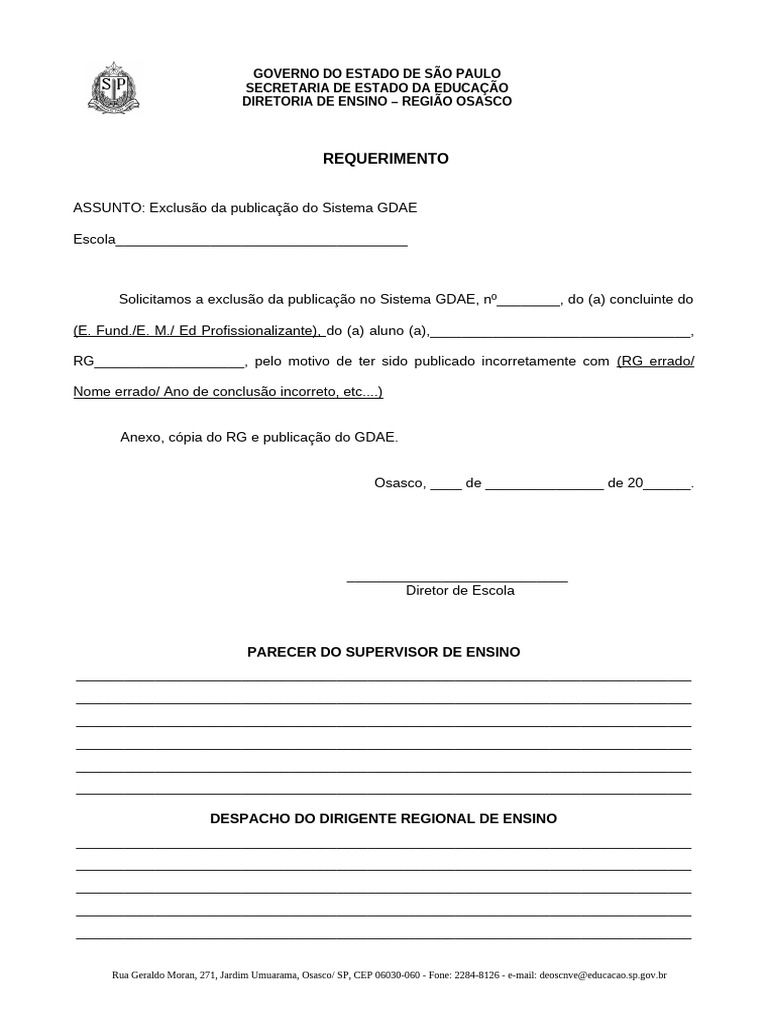 Modelo Solicitao de Excluso Gdae Concluinte | PDF