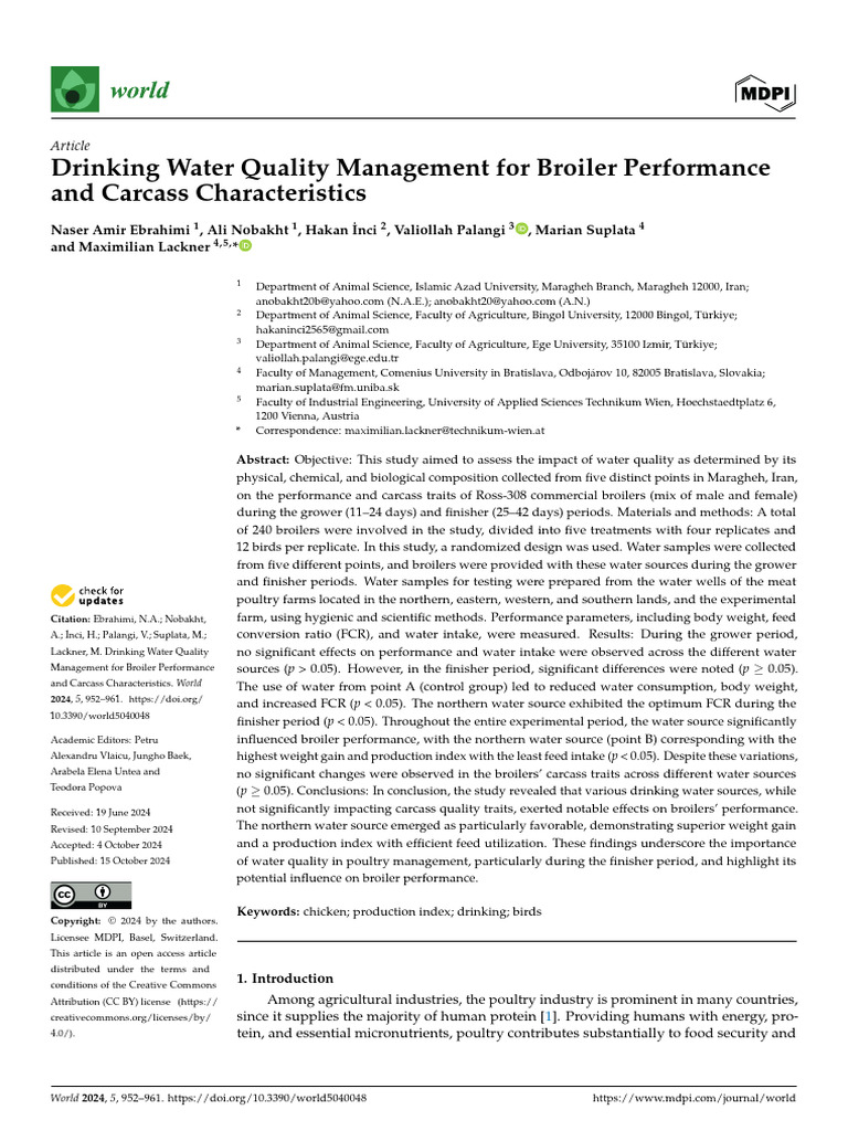 Drinking Water Quality Management For Broiler Perf | PDF | Broiler | Water