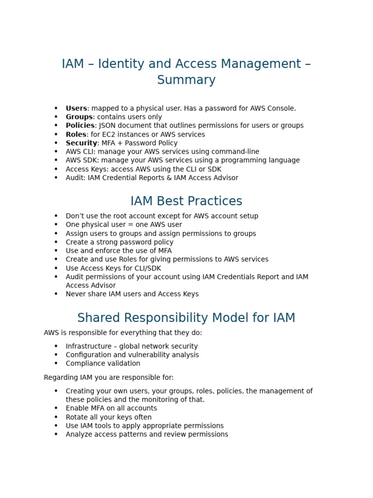 IAM - Summary | PDF