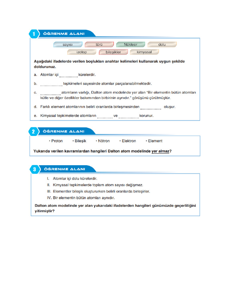 9.Sınıf Kimya 2. Yazılı Hazırlık Soruları | PDF