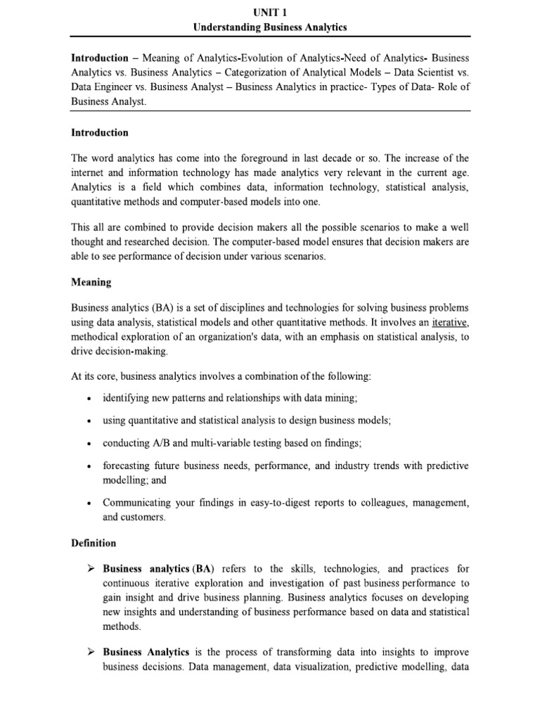 Business Analytics notes | PDF