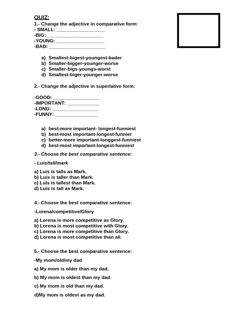 Comparative and Superlative Quiz | PDF