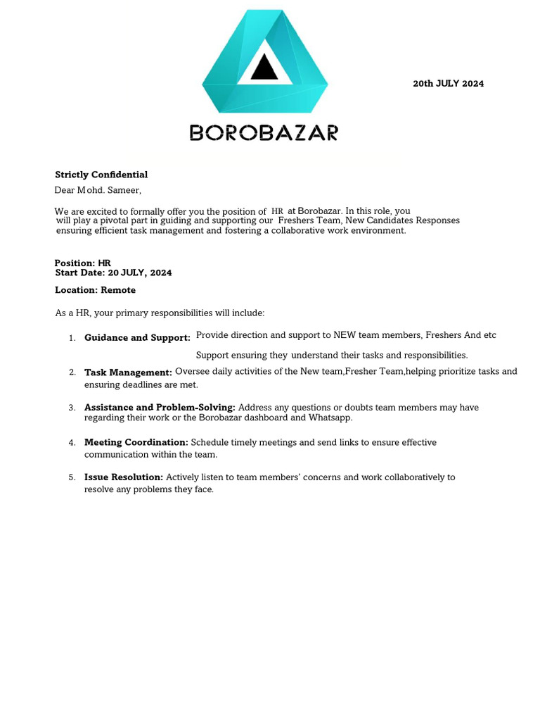 Mohd Sameer OFFFER LETTER | PDF