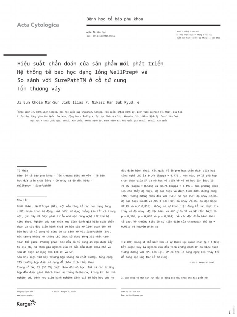 Research Paper - Diagnostic Performance of The Newly Developed WellPrep LBC (Acta Cytologica) | PDF