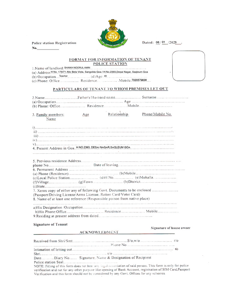 Tenant Verification Form PDF | PDF