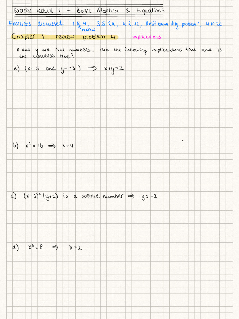 Exercise Lecture 1 - Basic Algebra and Equations (Empty) | PDF