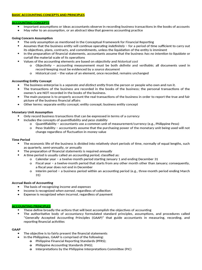 Summary of Basic Accounting Concepts and Principles | PDF | Accounting | Business