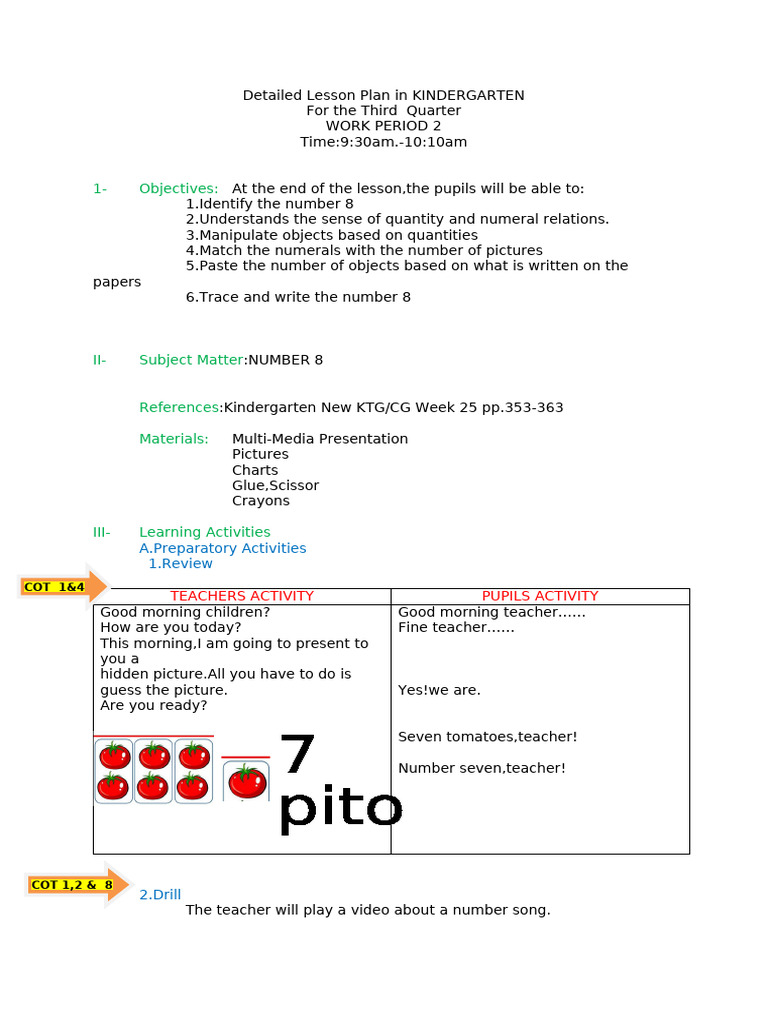 Detailed Lesson Plan in KINDERGARTEN 3rd Quarter | PDF