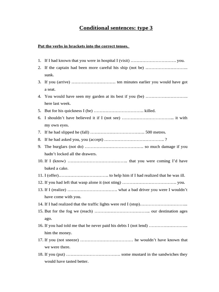Conditional sentences (type 3) | PDF