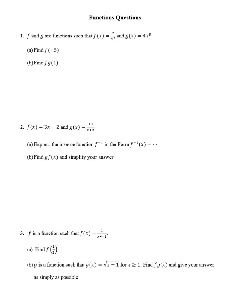 Functions Questions | PDF | Function (Mathematics) | Abstract Algebra Functions Questions | PDF | Function (Mathematics) | Abstract Algebra