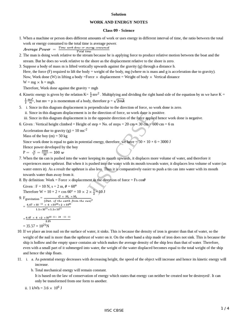 WORK AND ENERGY NOTES KEY | PDF | Potential Energy | Force