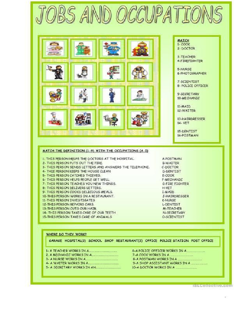 Jobs Worksheet | PDF