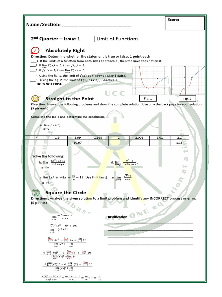 Tcw1 - Limit of Function | PDF