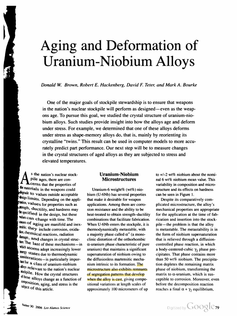 Aging and Deformation of Uranium-Niobium Alloys | PDF | Deformation ...