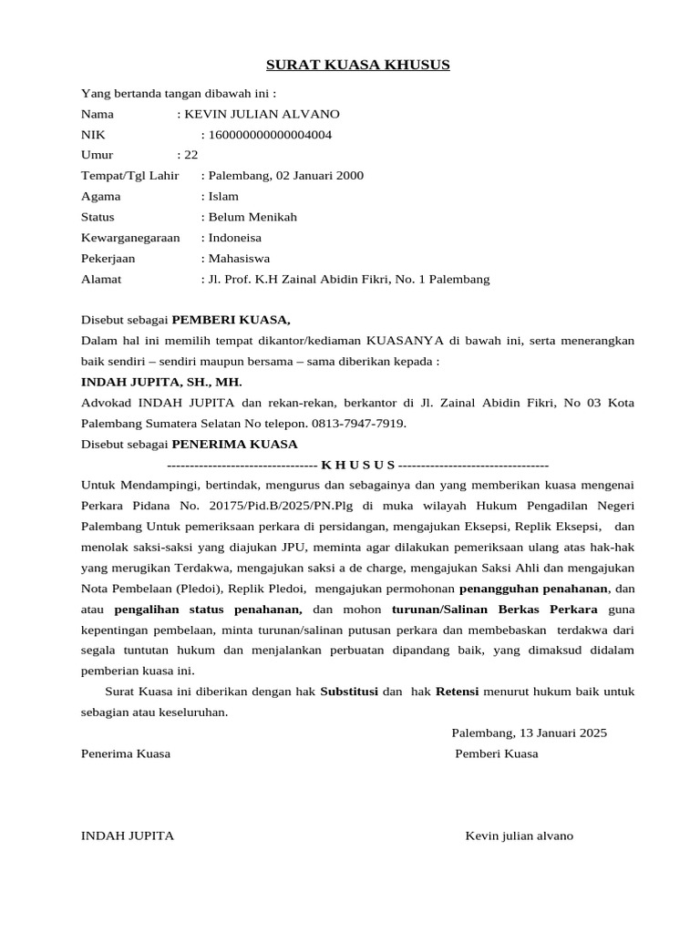 Surat Kuasa Khusus - Hap.1-1 | PDF