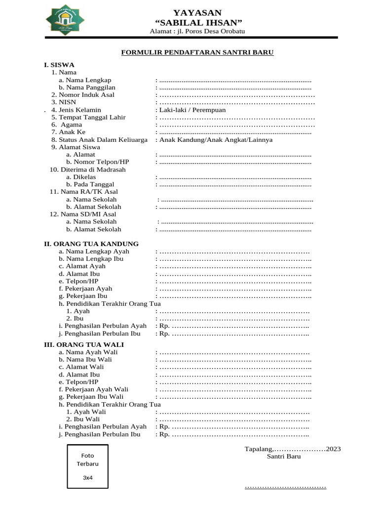 formulir santri | PDF