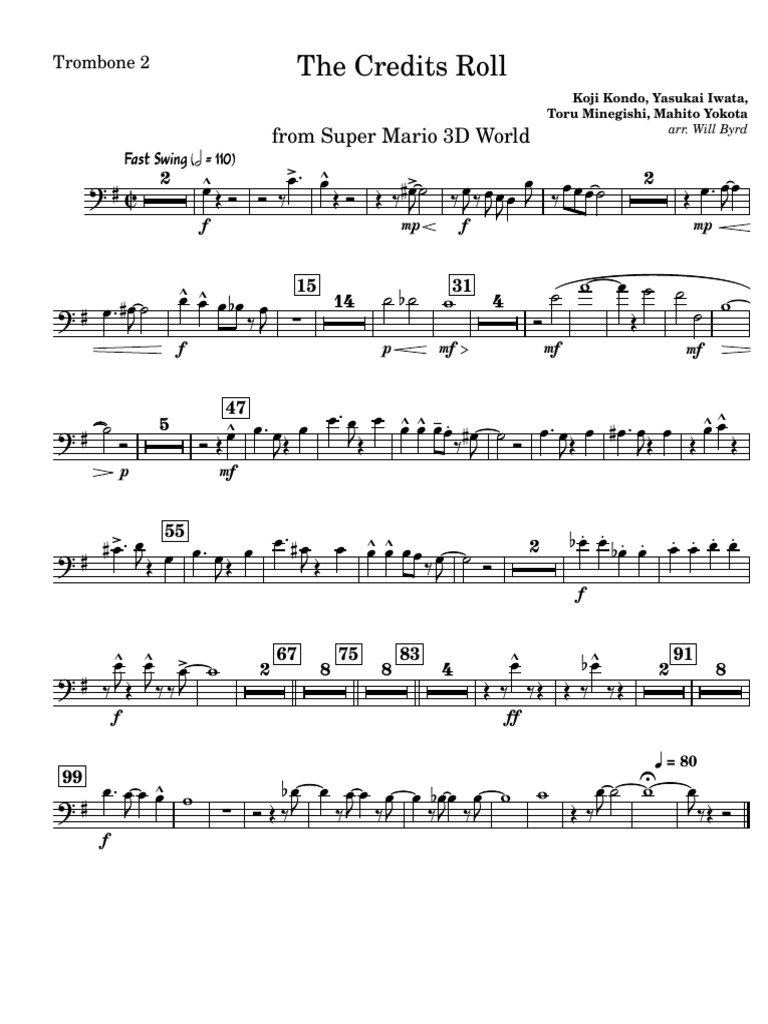 Super Mario 3D World Trombone Sheet Music | PDF | Japanese Games ...