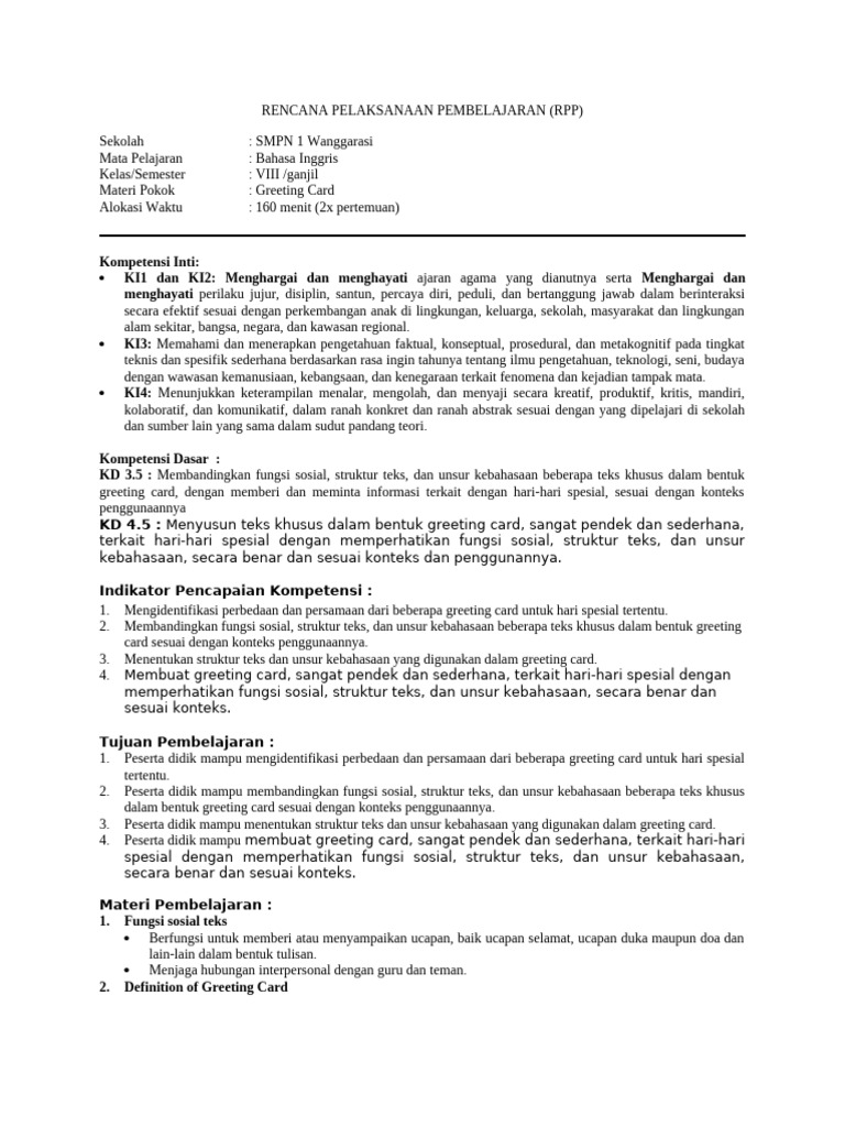 RPP Kelas 8 Bissmillah Fix | PDF