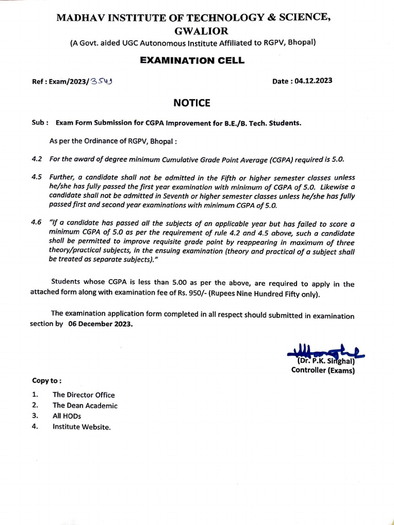 CGPA Improvement Notice | PDF
