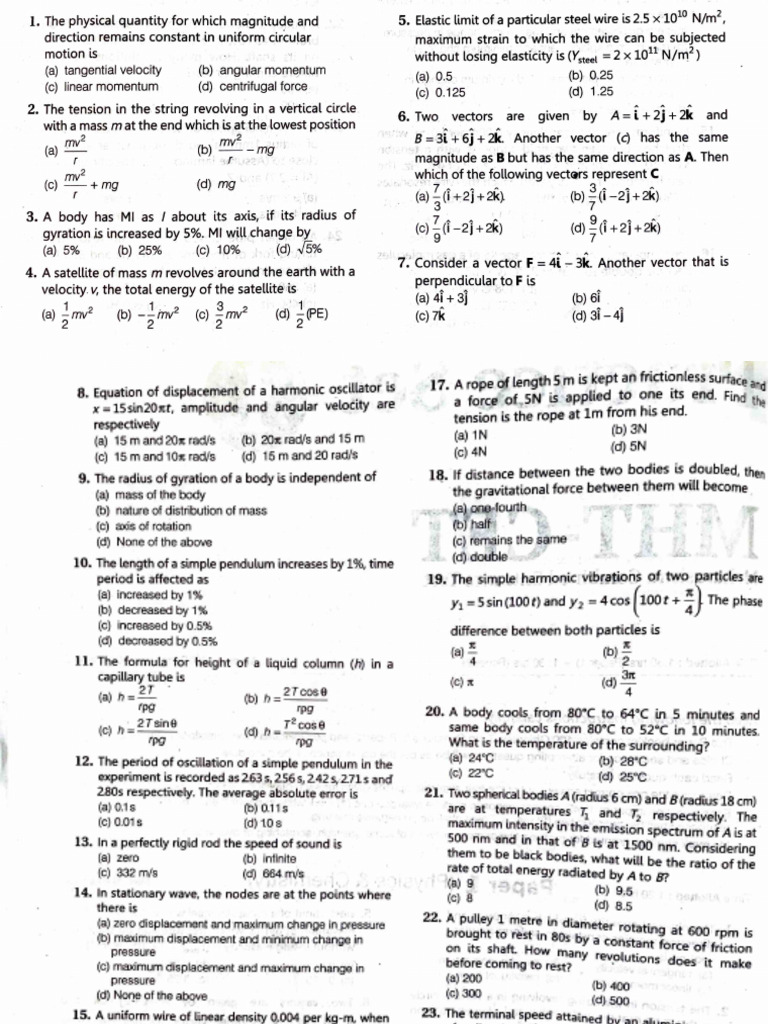 SMC CET PAPER | PDF | Physics | Mechanical Engineering